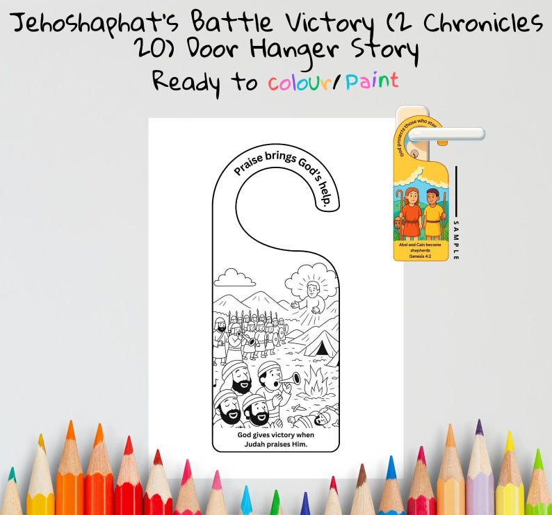 Jehoshaphat Victory Kids Bible Craft Door Hanger | 2 Chronicles 20 ...