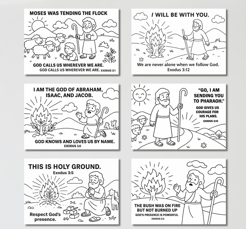 Moses & Burning Bush Bible Coloring Pages Craft | Kids Bible Craft ...