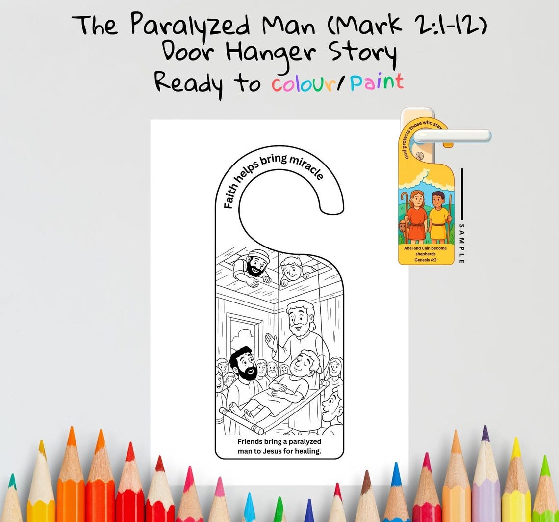 Paralyzed Man Kids Bible Craft Door Hanger | Mark 2 Coloring Craft ...
