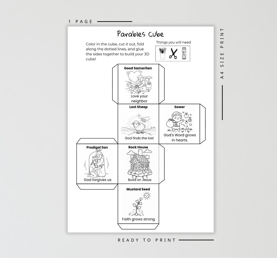 Parables Cube Craft Printable for Kids, Bible Activity, Jesus ...