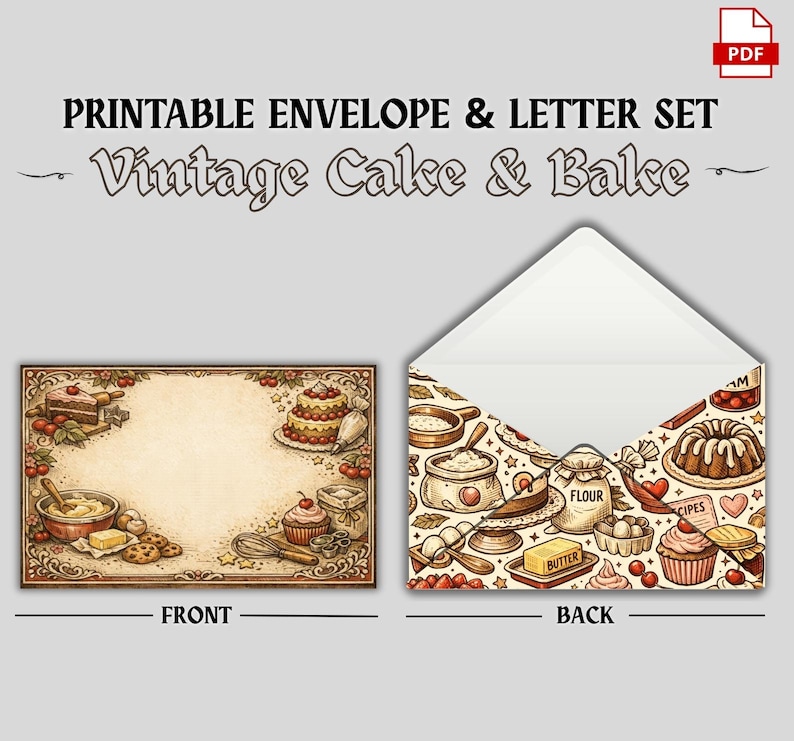 Vintage Cake and Bake Printable Envelope Kit, Baking Writing Paper ...