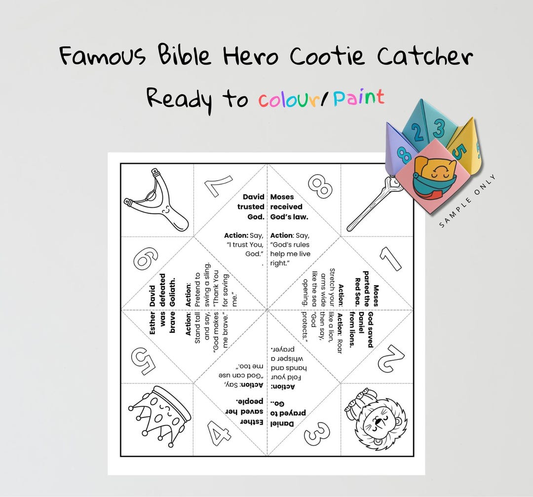 Famous Bible Heroes Color-in Cootie Catcher, Bible Craft for Kids ...