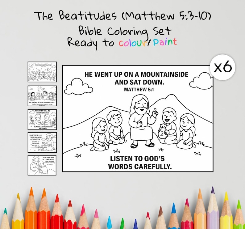 Beatitudes Coloring Pages Craft | Kids Bible Craft | Matthew 5 ...