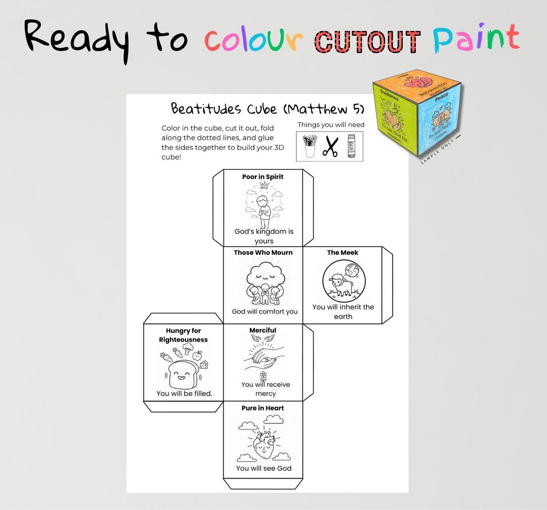 Beatitudes Cube Craft Printable for Kids, Bible Activity, Matthew 5:3 ...