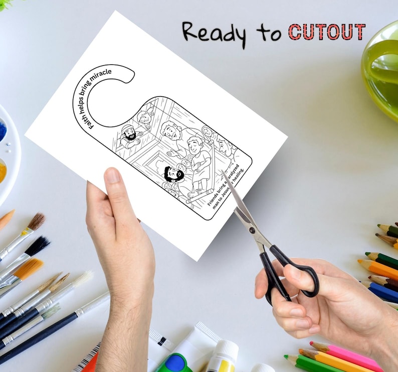 Paralyzed Man Kids Bible Craft Door Hanger | Mark 2 Coloring Craft ...