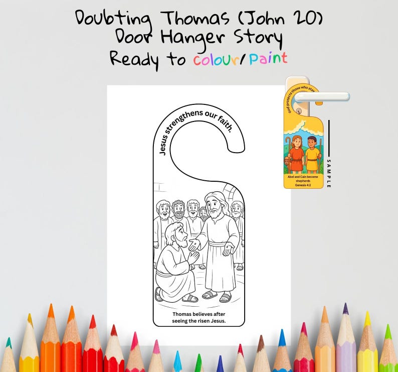 Doubting Thomas Kids Bible Craft Door Hanger | John 20 Coloring Craft ...