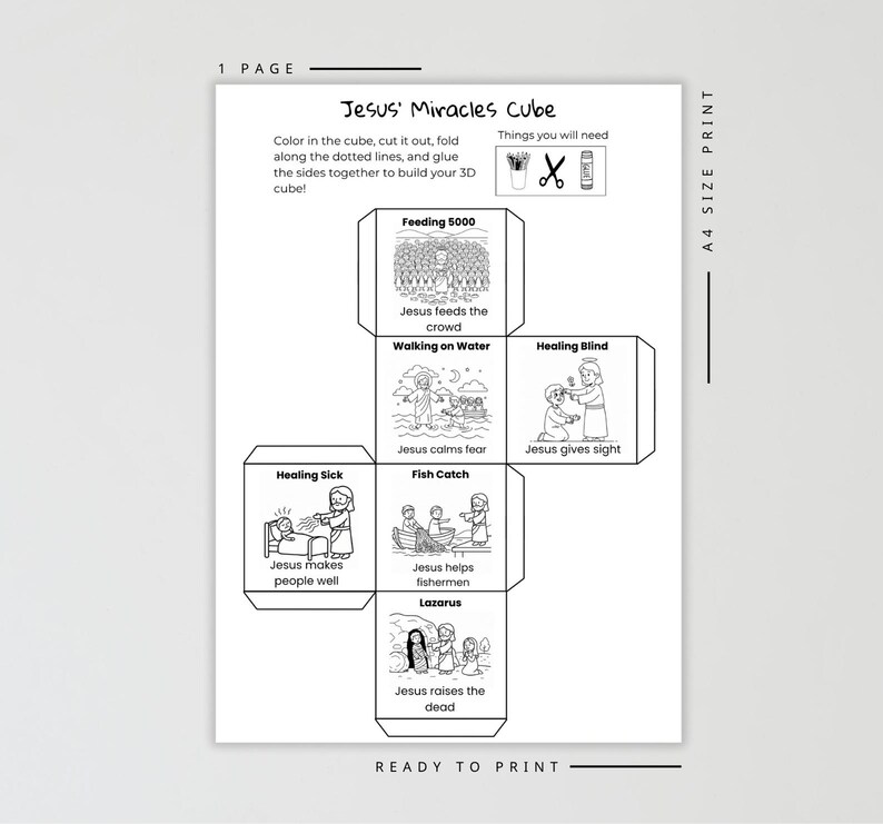 Jesus’ Miracles Cube Craft Printable for Kids, Bible Activity ...