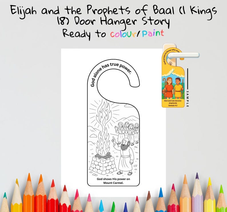 Elijah & Prophets of Baal Kids Bible Craft Door Hanger | 1 Kings 18 ...