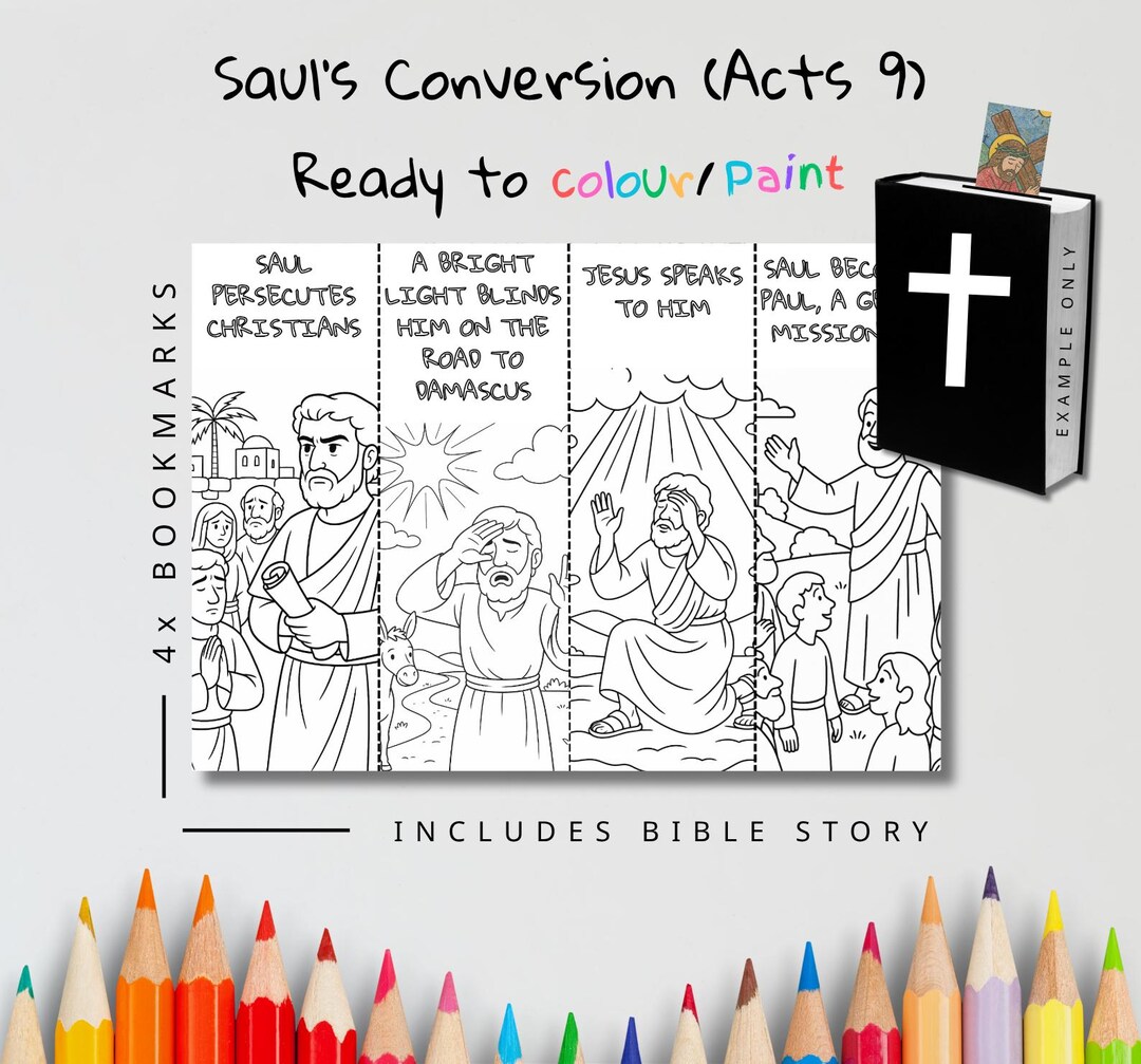 Saul’s Conversion Bookmark Set (4 Bookmarks) | Bible Story Coloring ...
