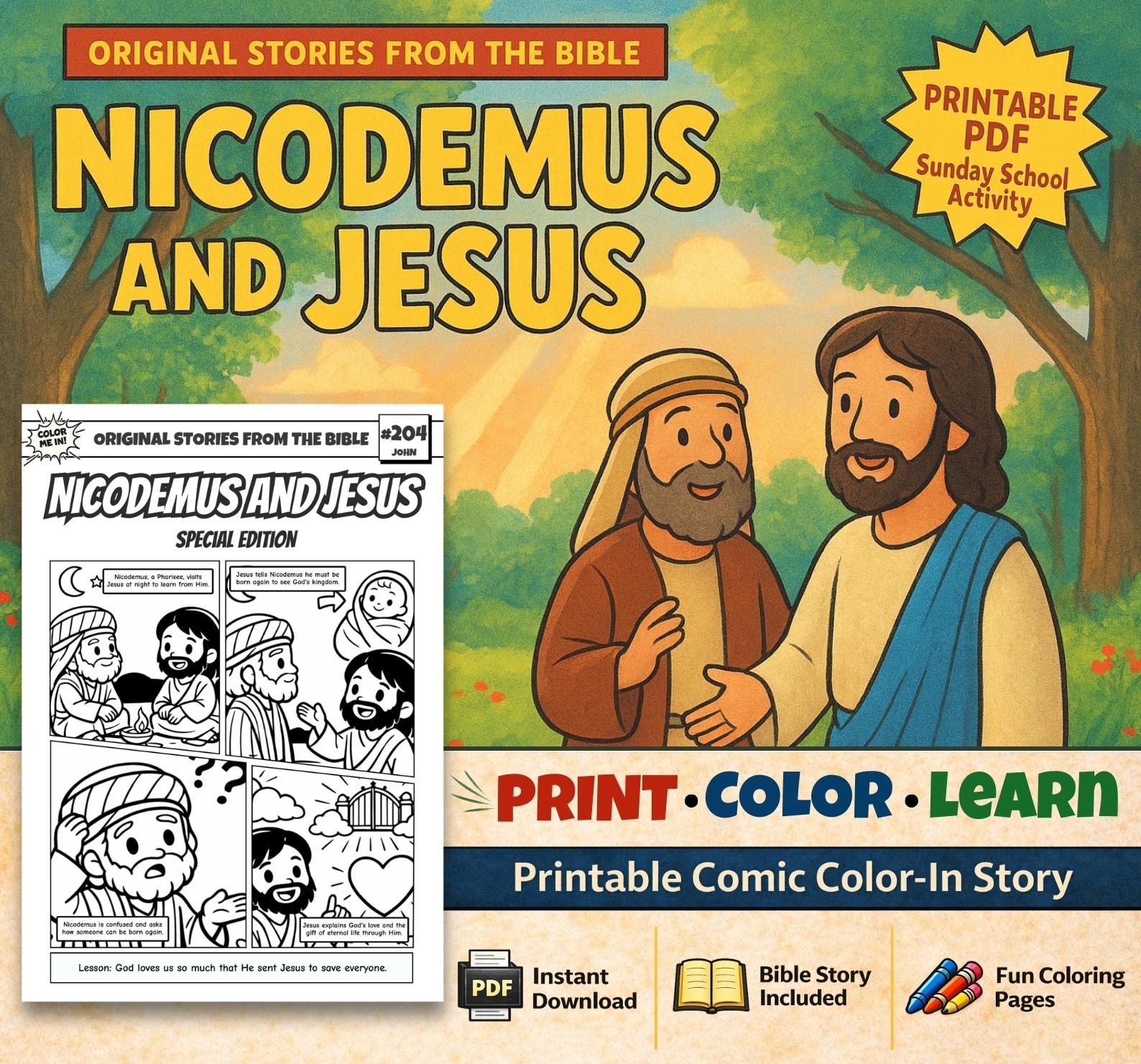 Nicodemus and Jesus A4 Bible Comic Coloring Page | Sunday School Craft ...