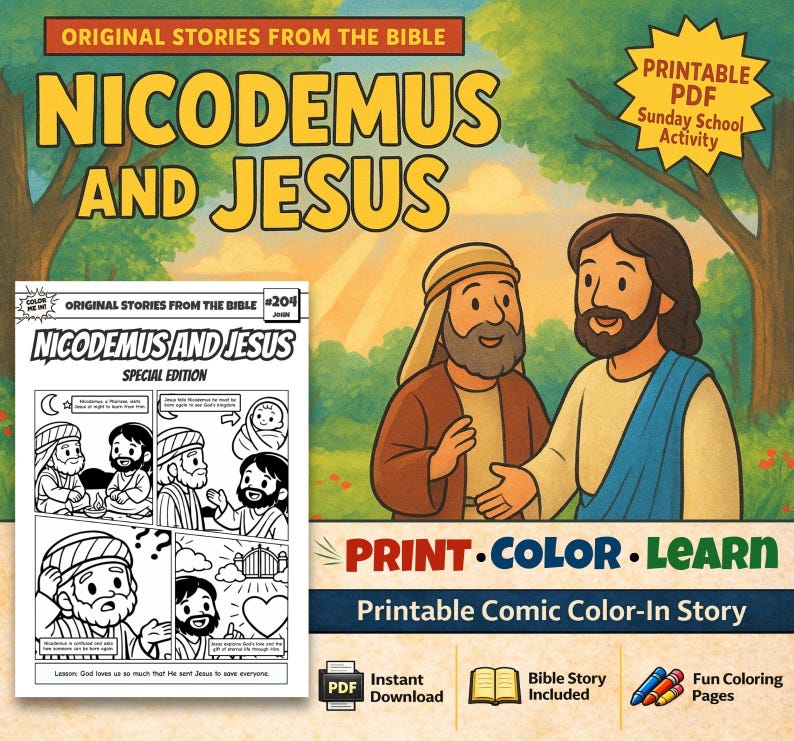 Nicodemus and Jesus A4 Bible Comic Coloring Page | Sunday School Craft ...