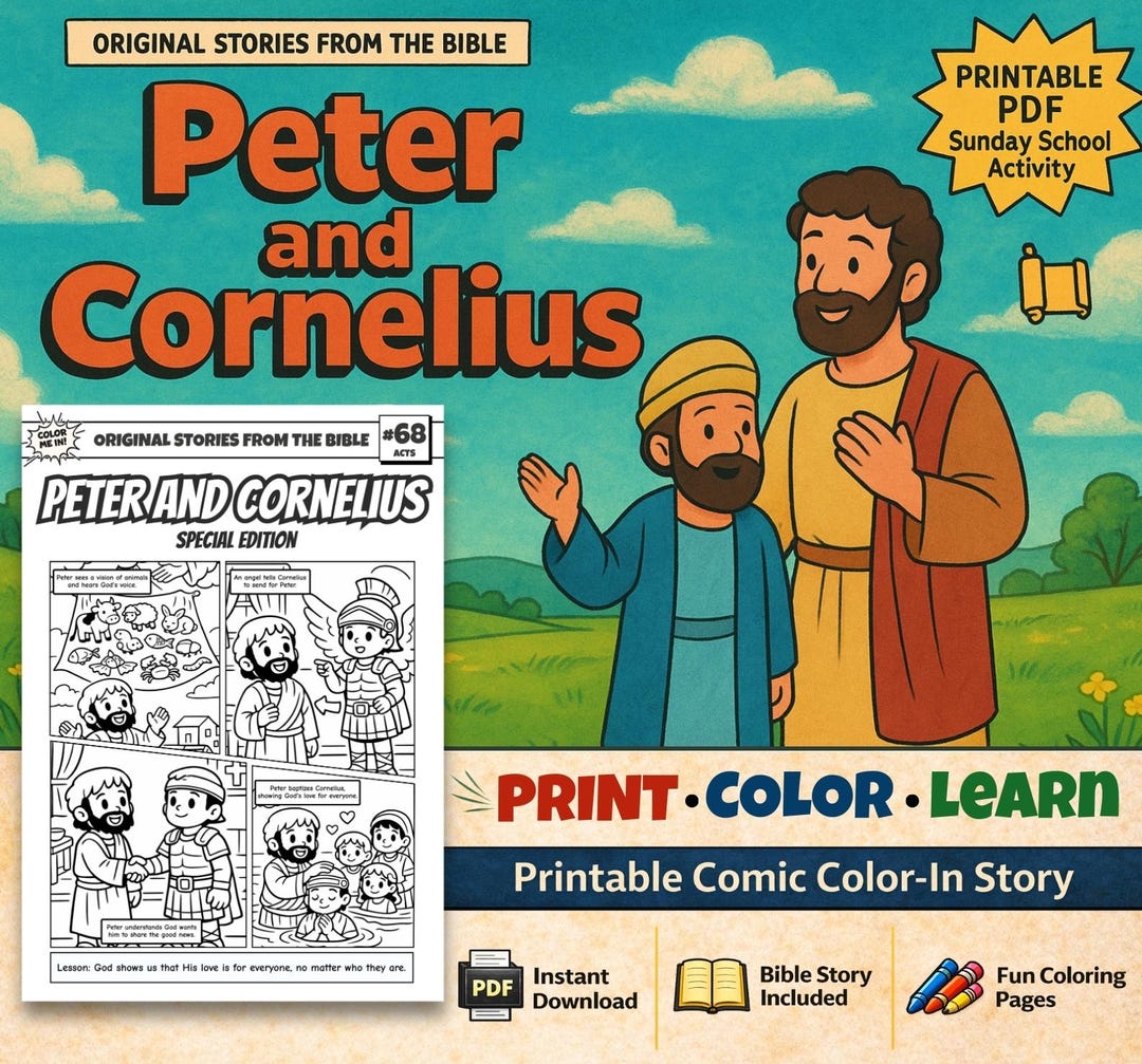 Peter and Cornelius A4 Bible Comic Coloring Page | Sunday School Craft ...