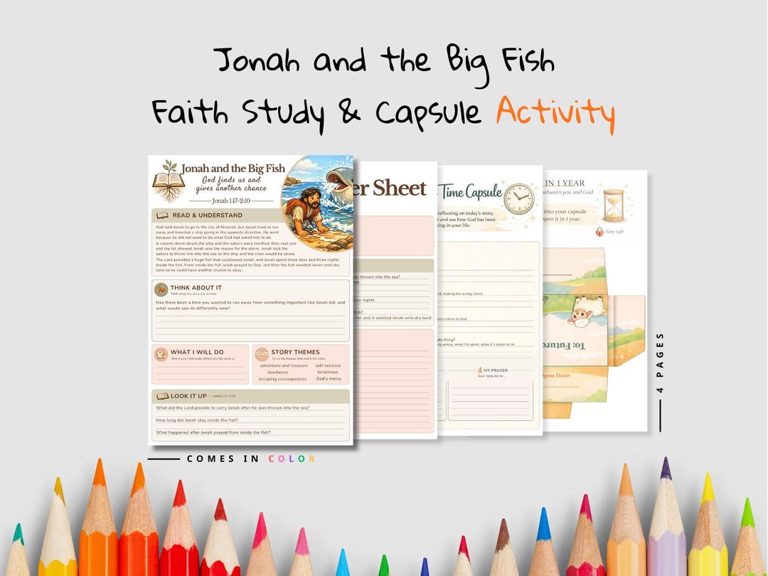 Jonah and the Big Fish (jonah 1–2) Faith Time Capsule Activity Pack for ...
