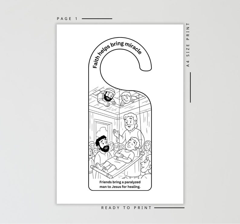 Paralyzed Man Kids Bible Craft Door Hanger | Mark 2 Coloring Craft ...