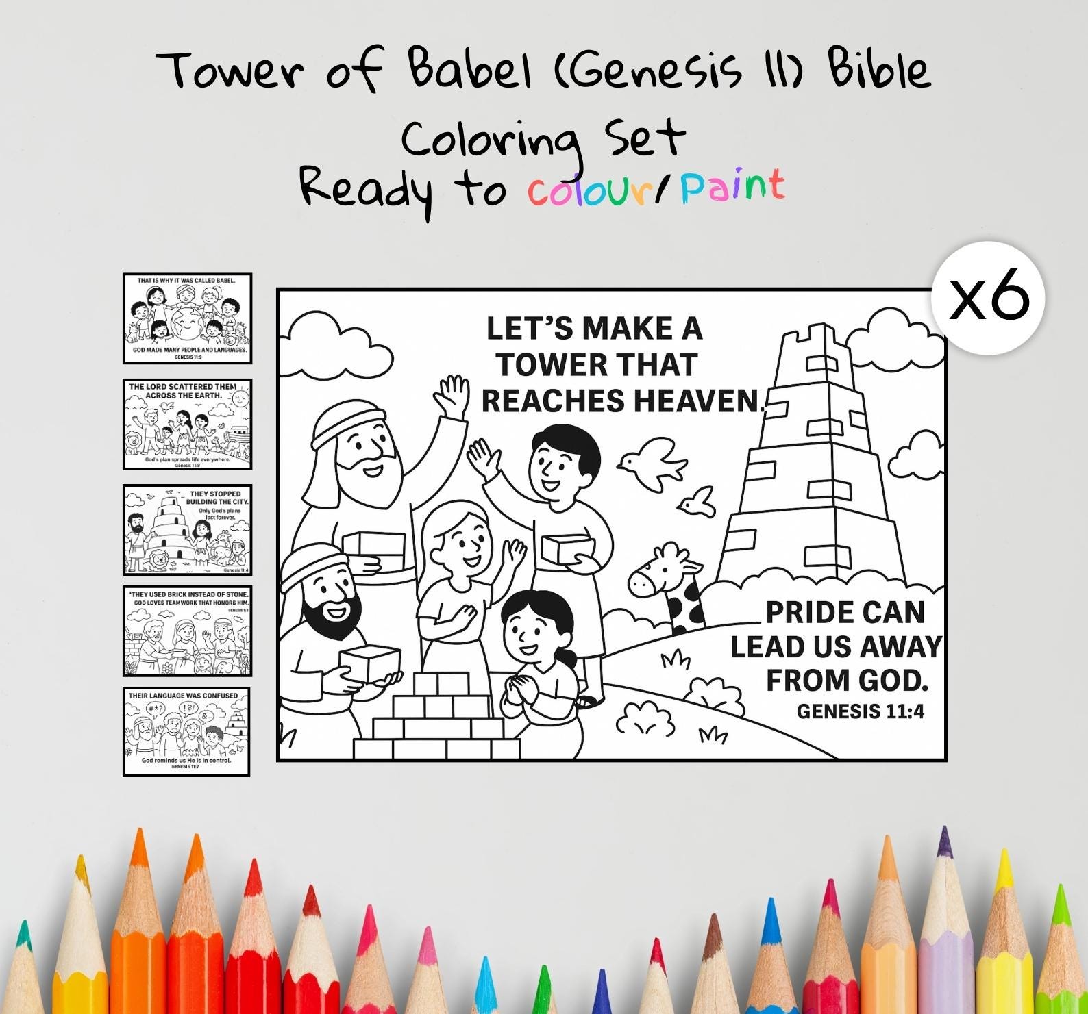 Tower of Babel Bible Coloring Pages Craft | Kids Bible Craft | Genesis ...