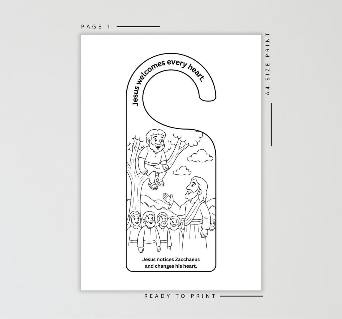 Zacchaeus Kids Bible Craft Door Hanger | Luke 19 Coloring Craft ...