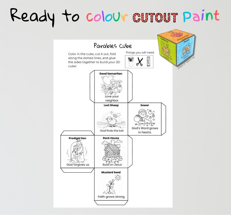 Parables Cube Craft Printable for Kids, Bible Activity, Jesus ...