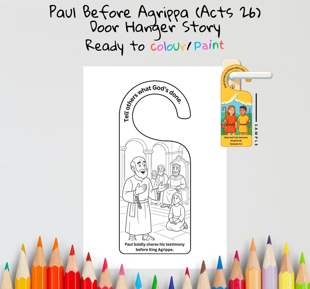 Paul Before Agrippa Kids Bible Craft Door Hanger | Acts 26 Coloring ...