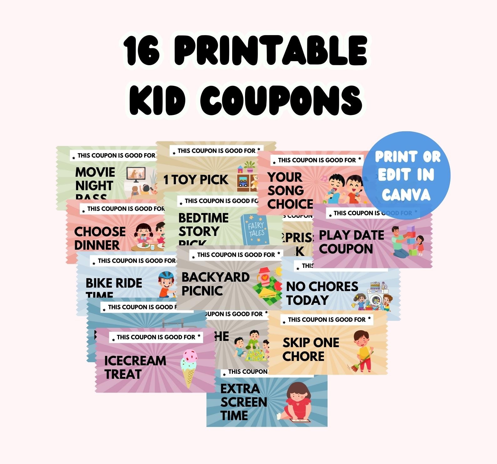 Editable Kids Coupon Book – Printable Reward Coupons for Kids, Birthday ...