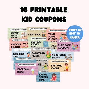 Editable Kids Coupon Book – Printable Reward Coupons for Kids, Birthday ...