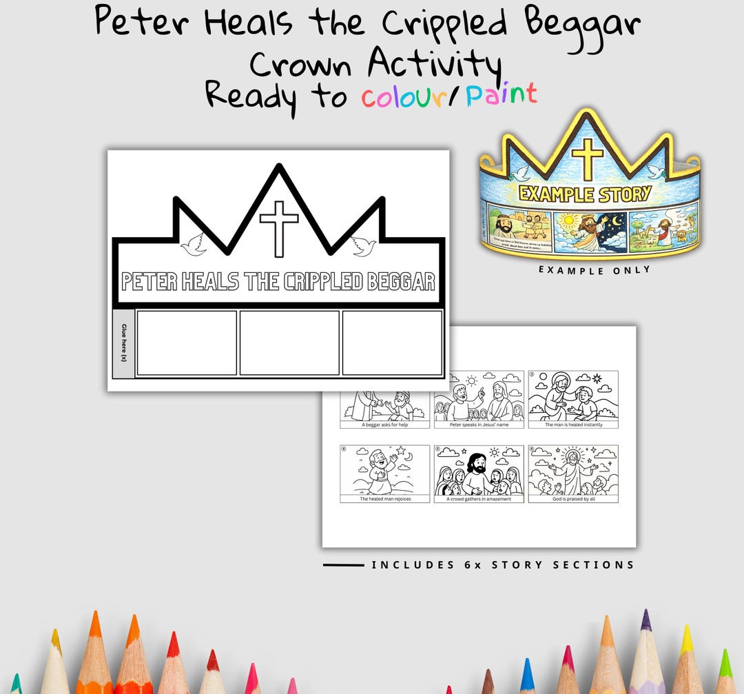 Peter Heals Beggar Bible Crown Printable | Jesus Heals | Christian ...