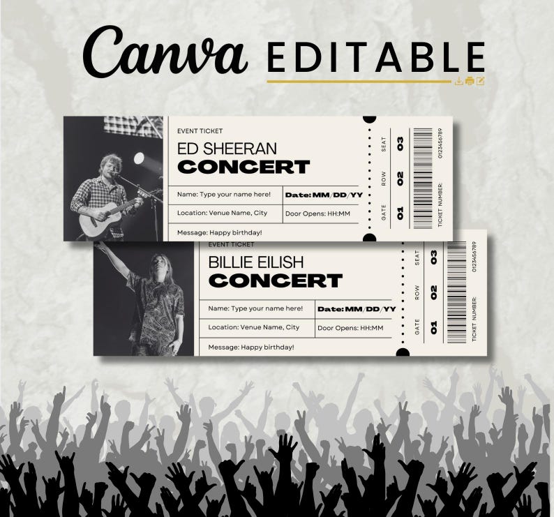 Custom Concert Ticket Template | Editable Event Ticket | DIY Surprise ...
