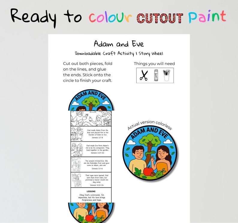 Adam and Eve Bible Craft | Kids Sunday School Activity | Bible Coloring ...