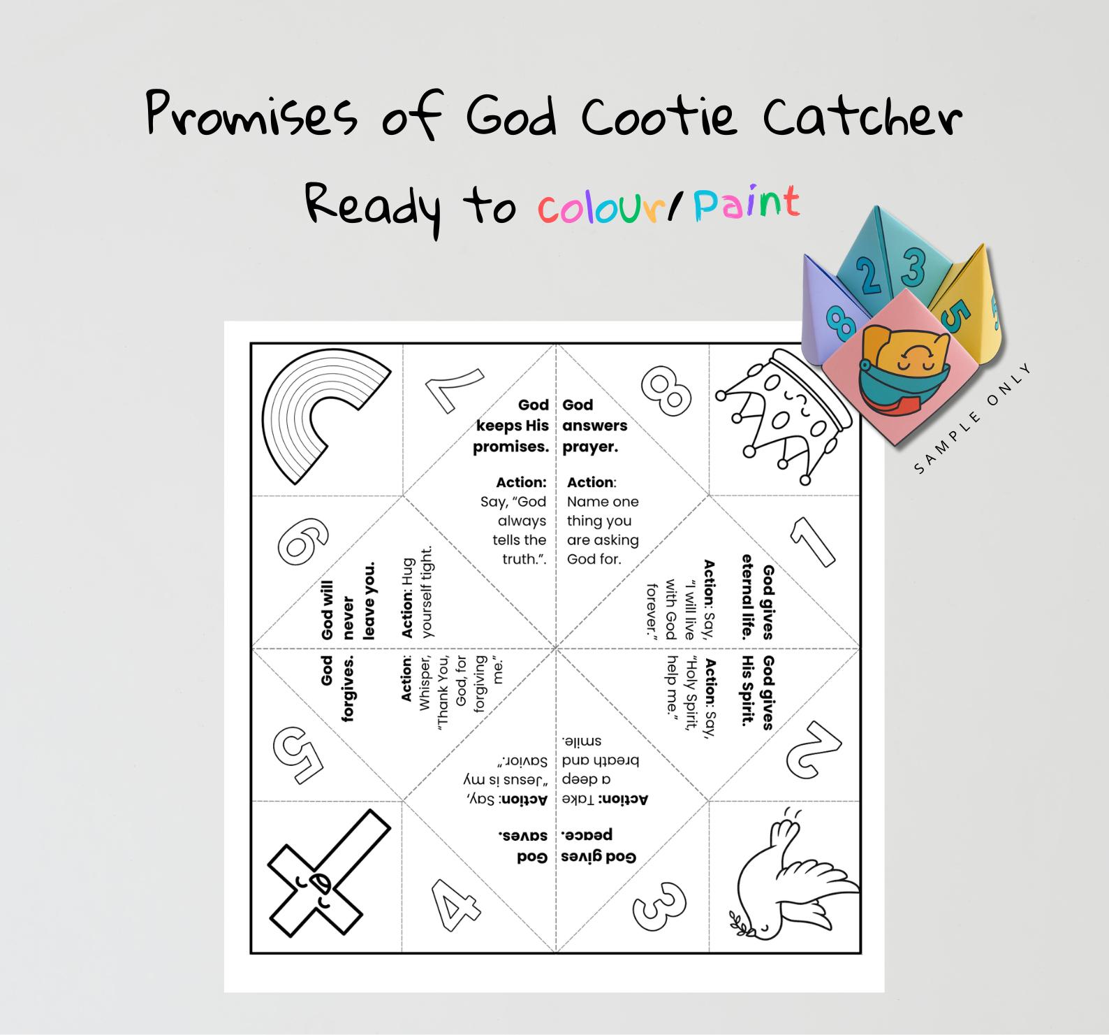 Color-in Cootie Catcher Bible Craft, Promises of God Activity for ...