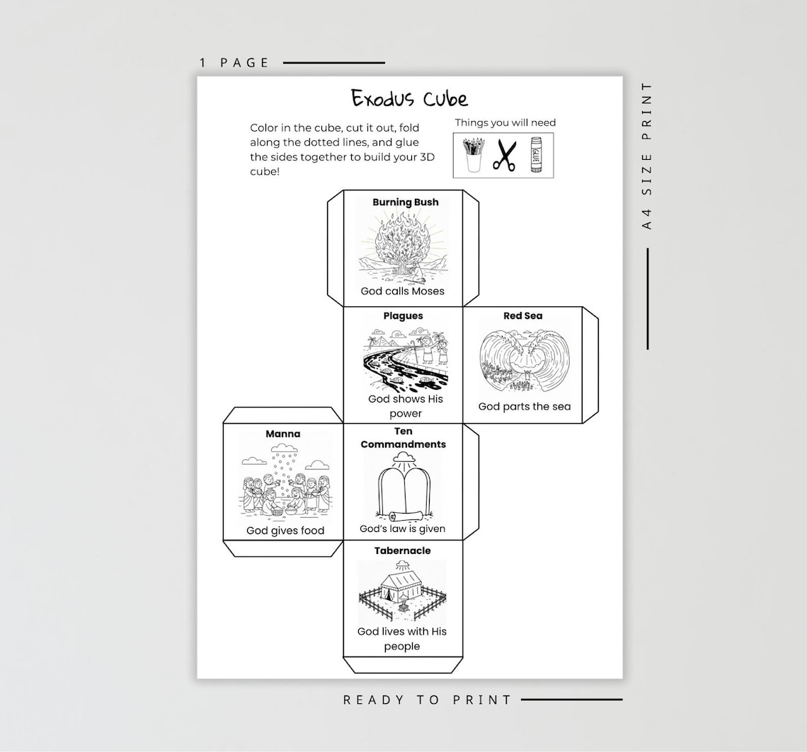 Exodus Cube Craft Printable for Kids, Bible Activity, Moses and the ...