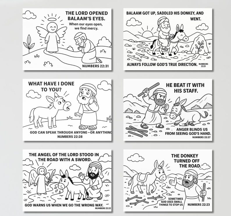 Balaam and Donkey Coloring Pages Craft | Kids Bible Craft | Numbers 22 ...