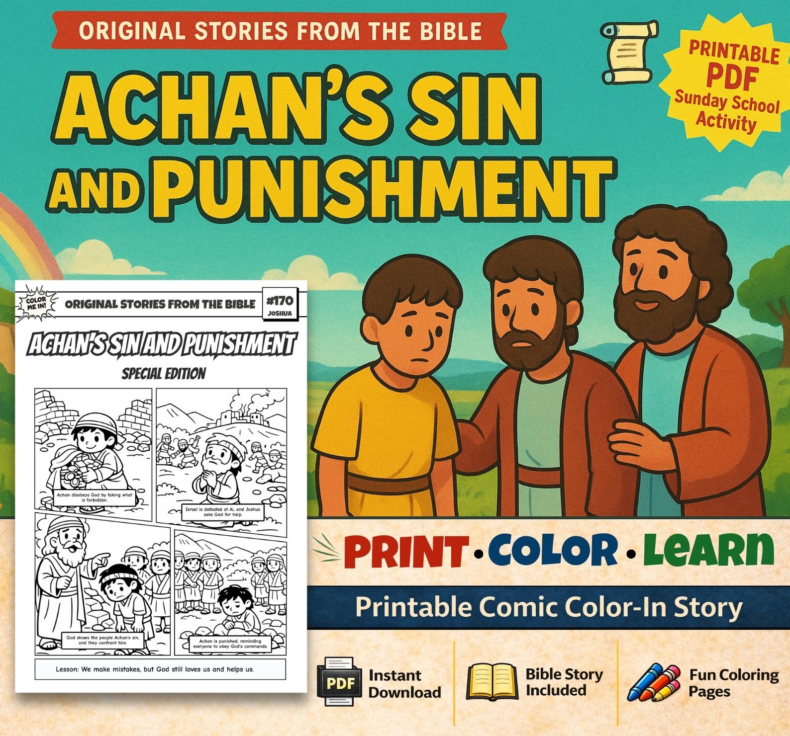 Achan’s Sin and Punishment A4 Bible Comic Coloring Page | Sunday School ...