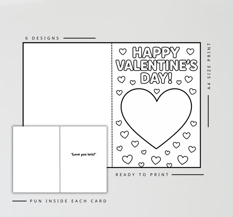 Heart Valentine’s Day Coloring Cards for Kids – Set of 6 | Printable ...