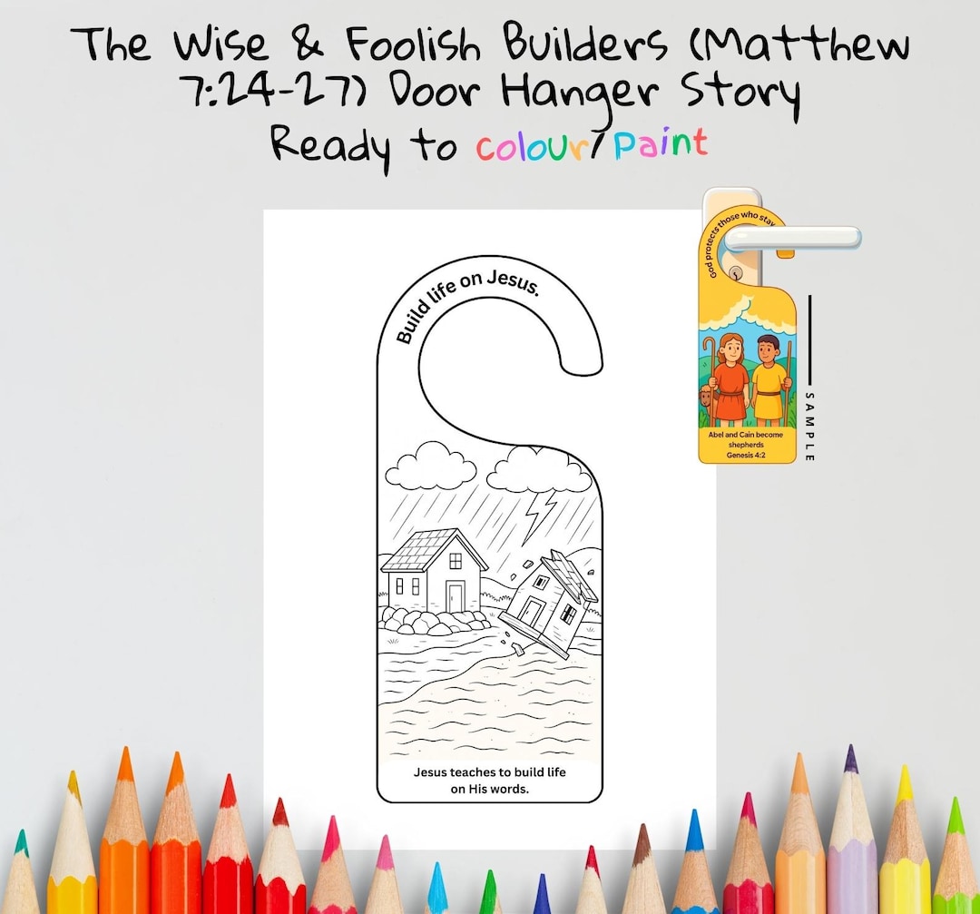 Wise & Foolish Builders Kids Bible Craft Door Hanger | Matthew 7 Craft ...