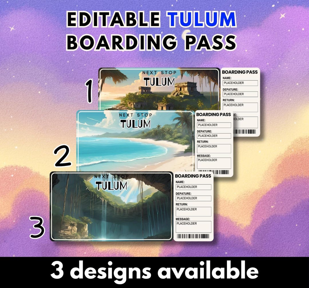 Tulum, Mexico Printable Boarding Pass Gift | Editable Surprise Travel ...