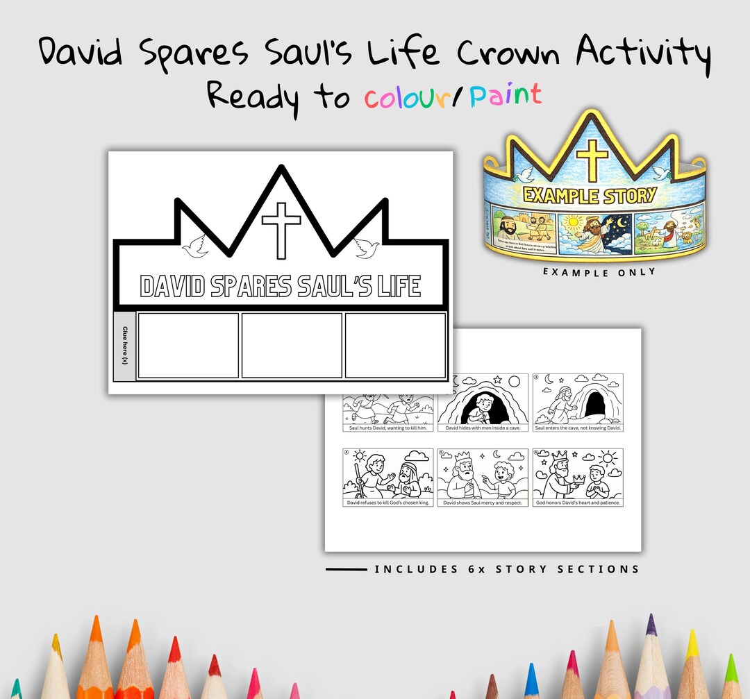 David Spares Saul Bible Crown Printable | Mercy and Respect Craft ...