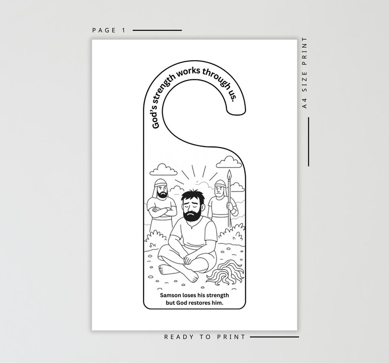 Samson & Delilah Kids Bible Craft Door Hanger | Judges 16 Coloring ...