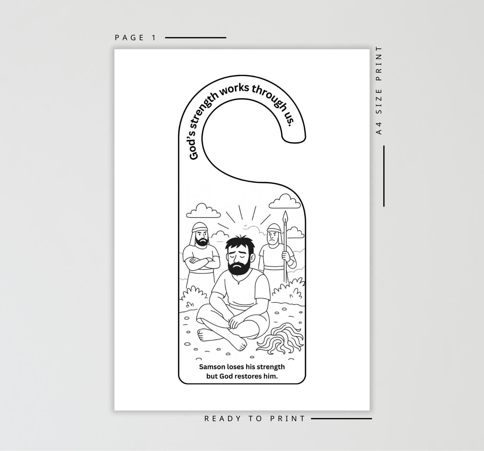Samson & Delilah Kids Bible Craft Door Hanger | Judges 16 Coloring ...