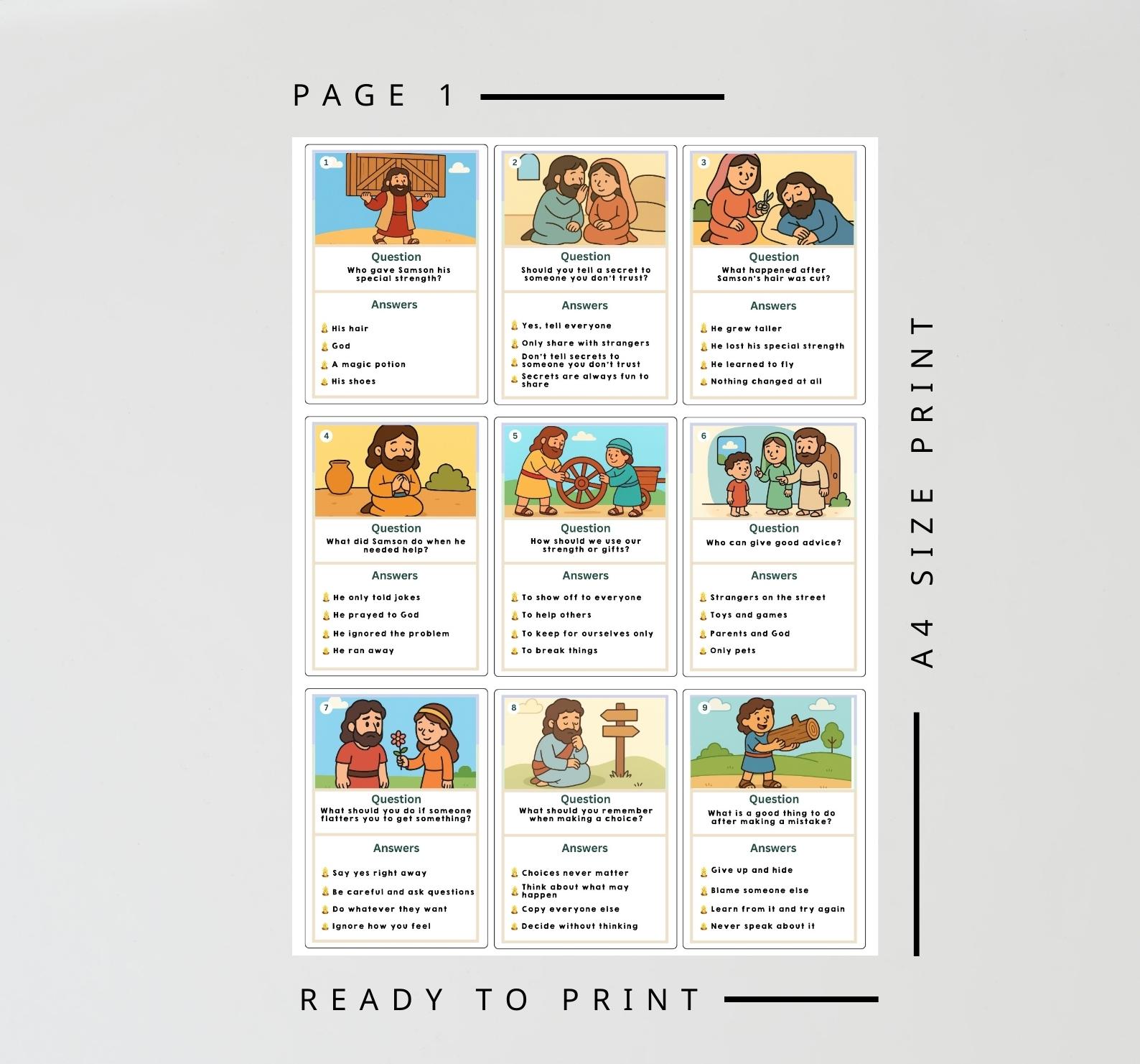 Samson and Delilah Kids Bible Card Game | Judges 16 Activity for Kids ...