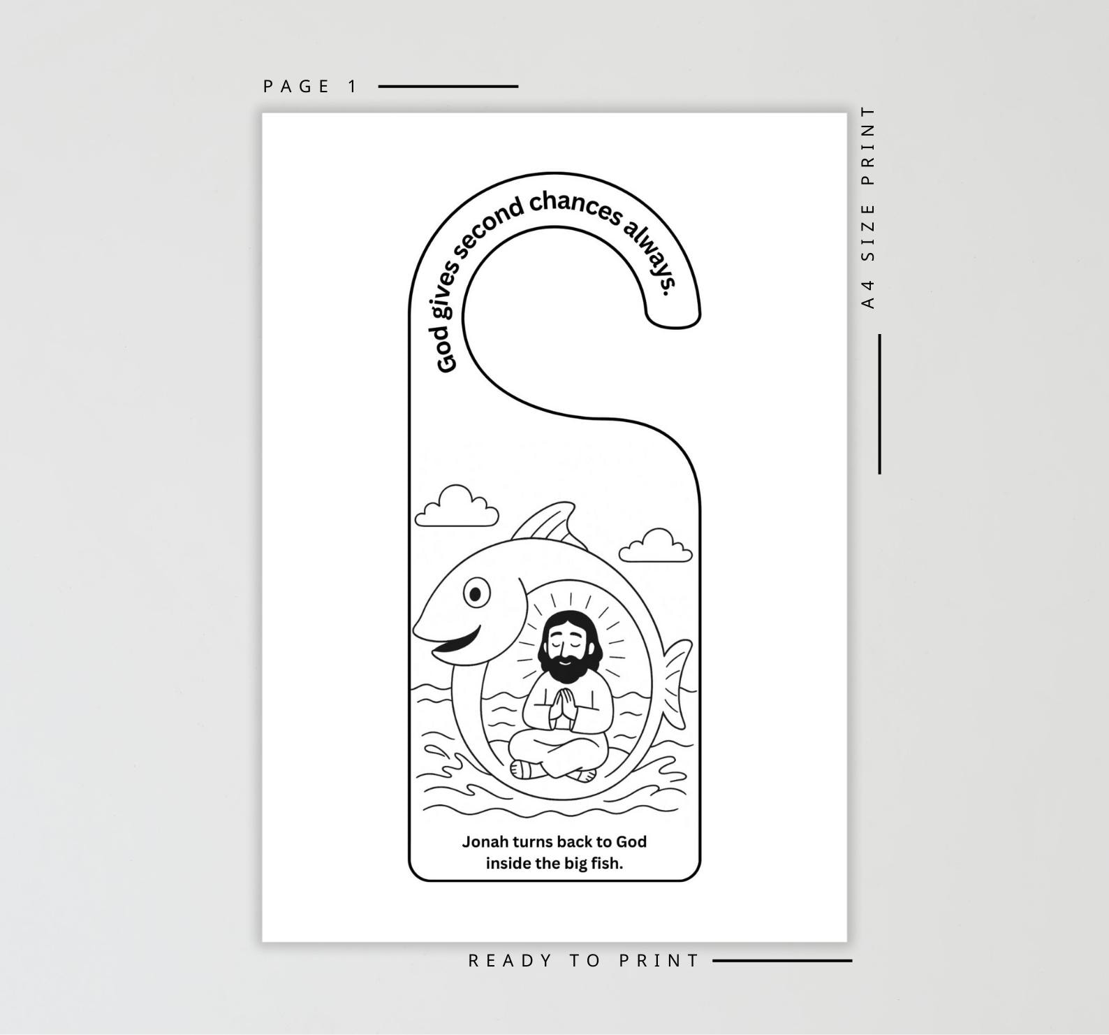 Jonah & the Big Fish Kids Bible Craft Door Hanger | Jonah 1–2 Coloring ...