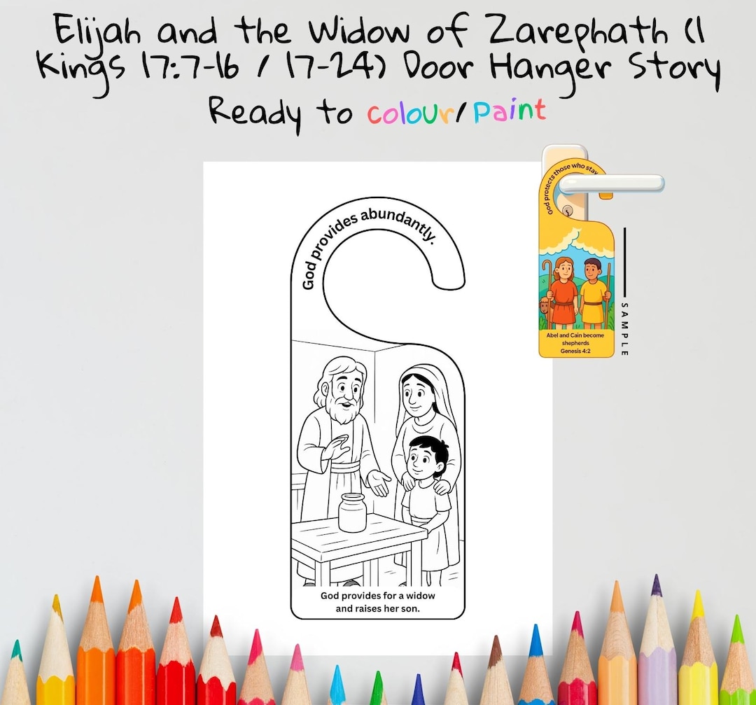 Elijah & Widow Kids Bible Craft Door Hanger | Zarephath Craft | 1 Kings ...