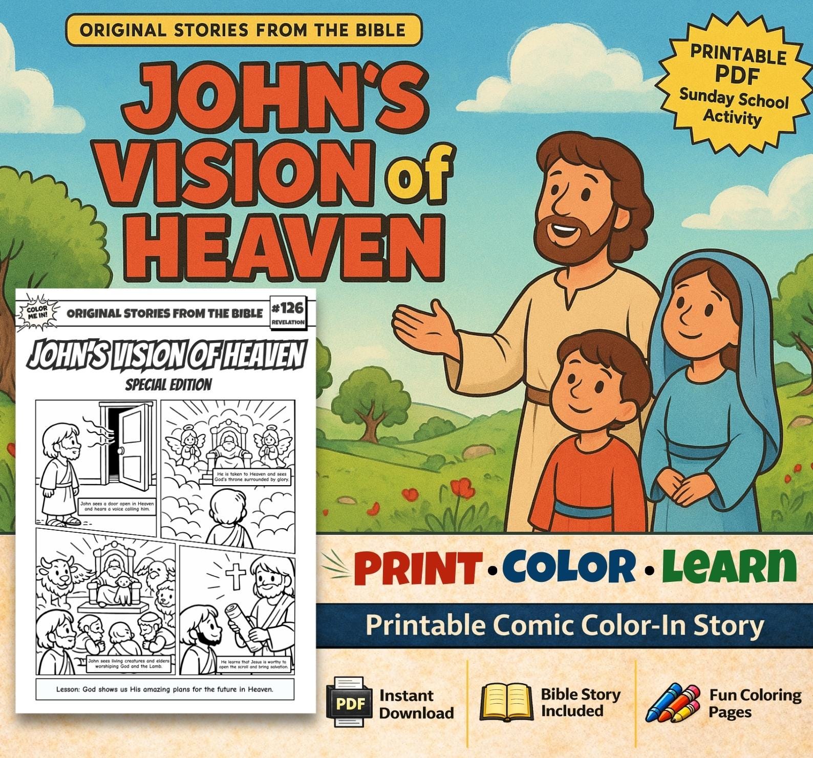 John’s Vision of Heaven A4 Bible Comic Coloring Page | Sunday School ...