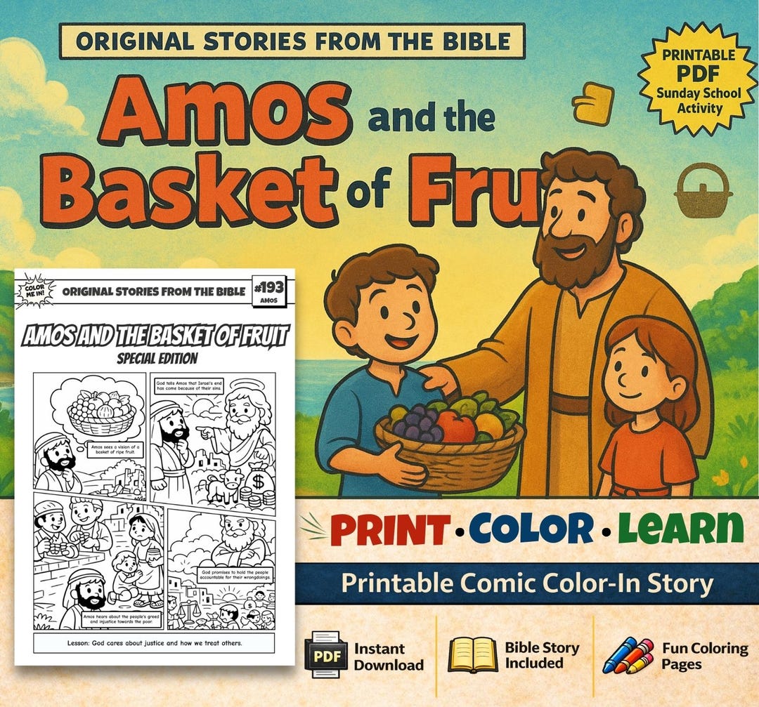 Amos and the Basket of Fruit A4 Bible Comic Coloring Page | Sunday ...