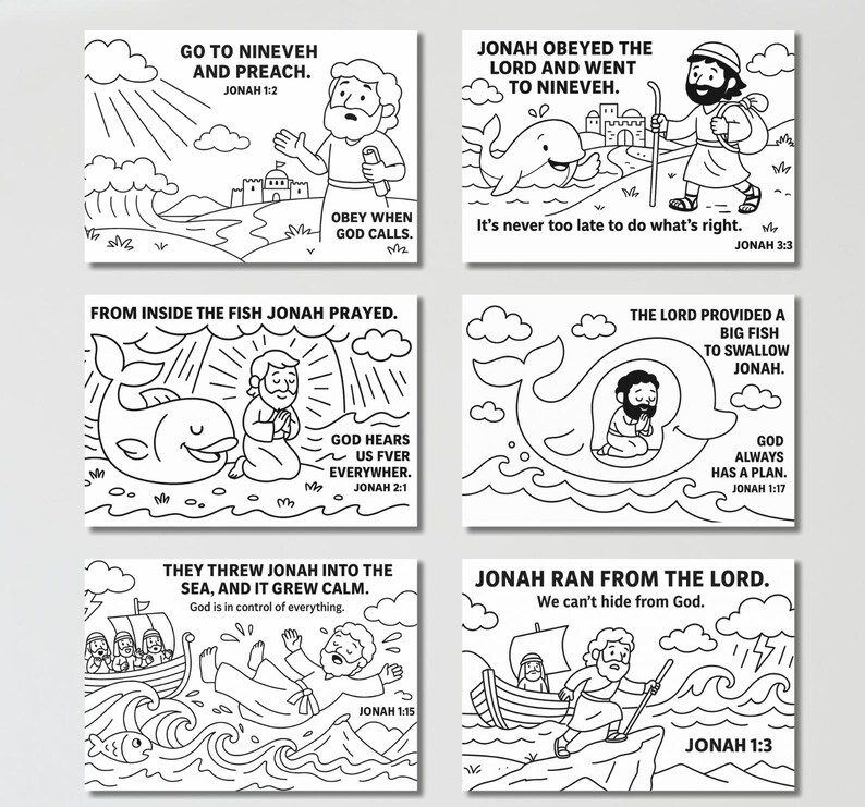 Jonah & the Big Fish Bible Coloring Pages Craft | Kids Bible Craft ...