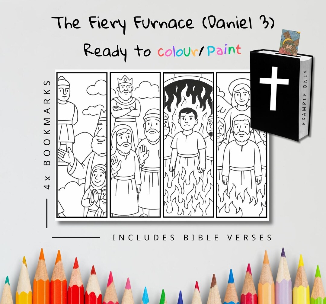 The Fiery Furnace Bible Verse Bookmarks for Kids (4x Set) Christian ...