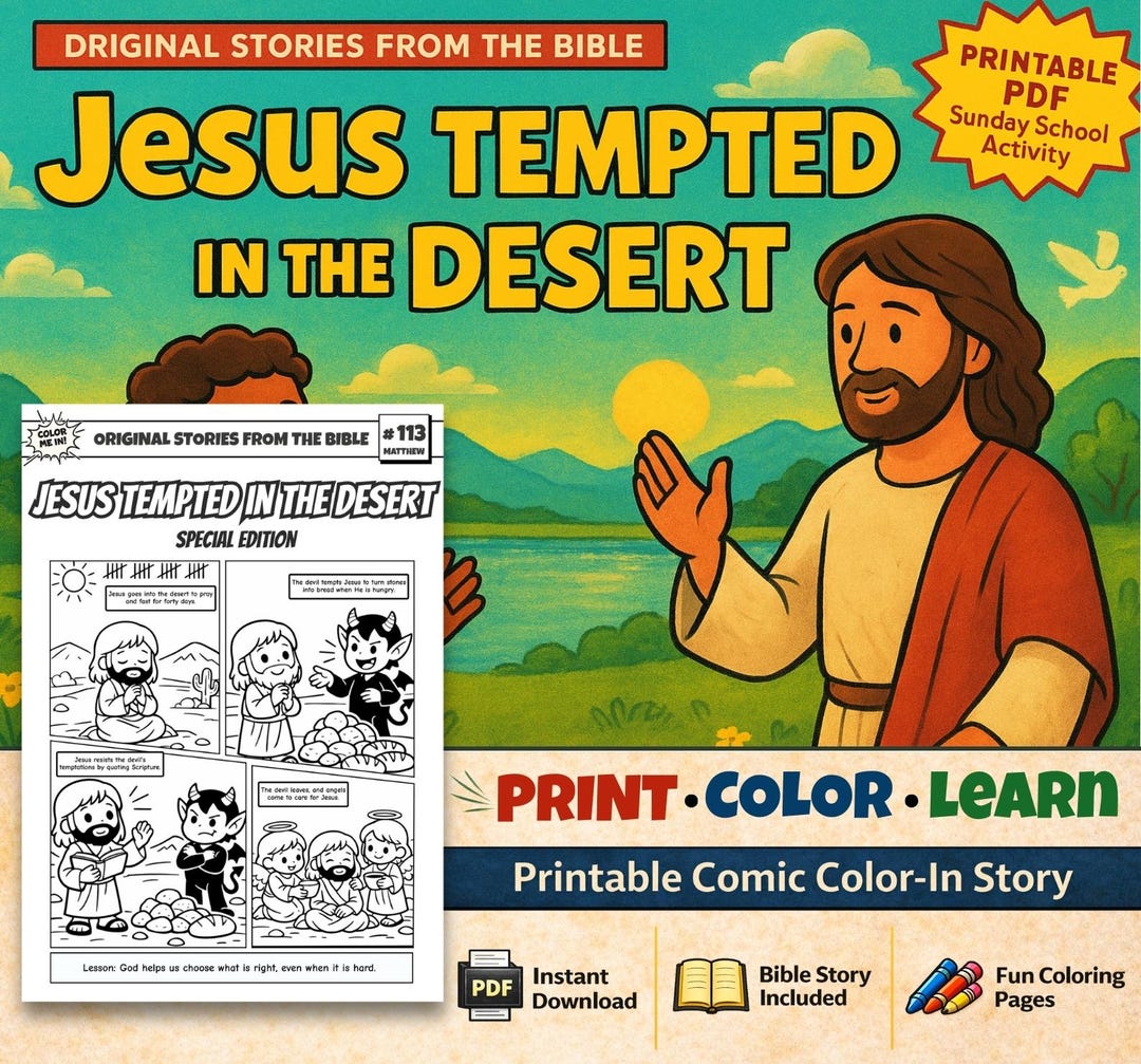 Jesus Tempted in the Desert A4 Bible Comic Coloring Page | Sunday ...