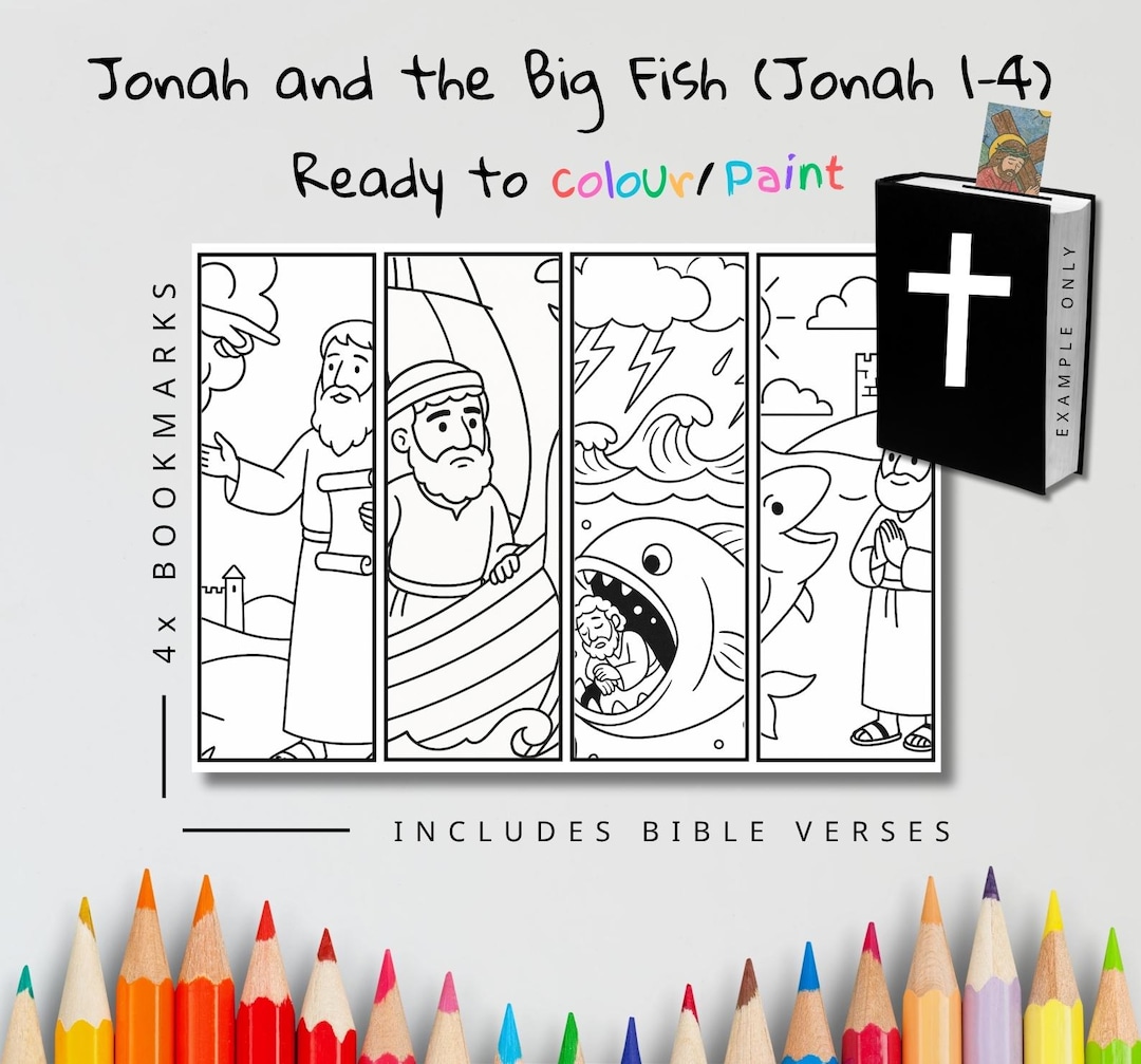 Jonah and the Big Fish Bible Verse Bookmarks for Kids (4x Set ...