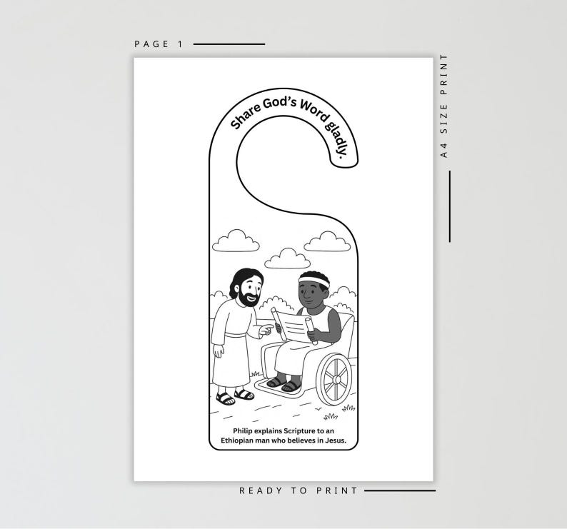 Philip & Ethiopian Kids Bible Craft Door Hanger | Acts 8 Coloring Craft ...