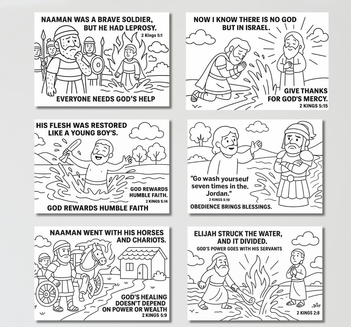 Elisha and Naaman Coloring Pages Craft | Kids Bible Craft | 2 Kings 5 ...