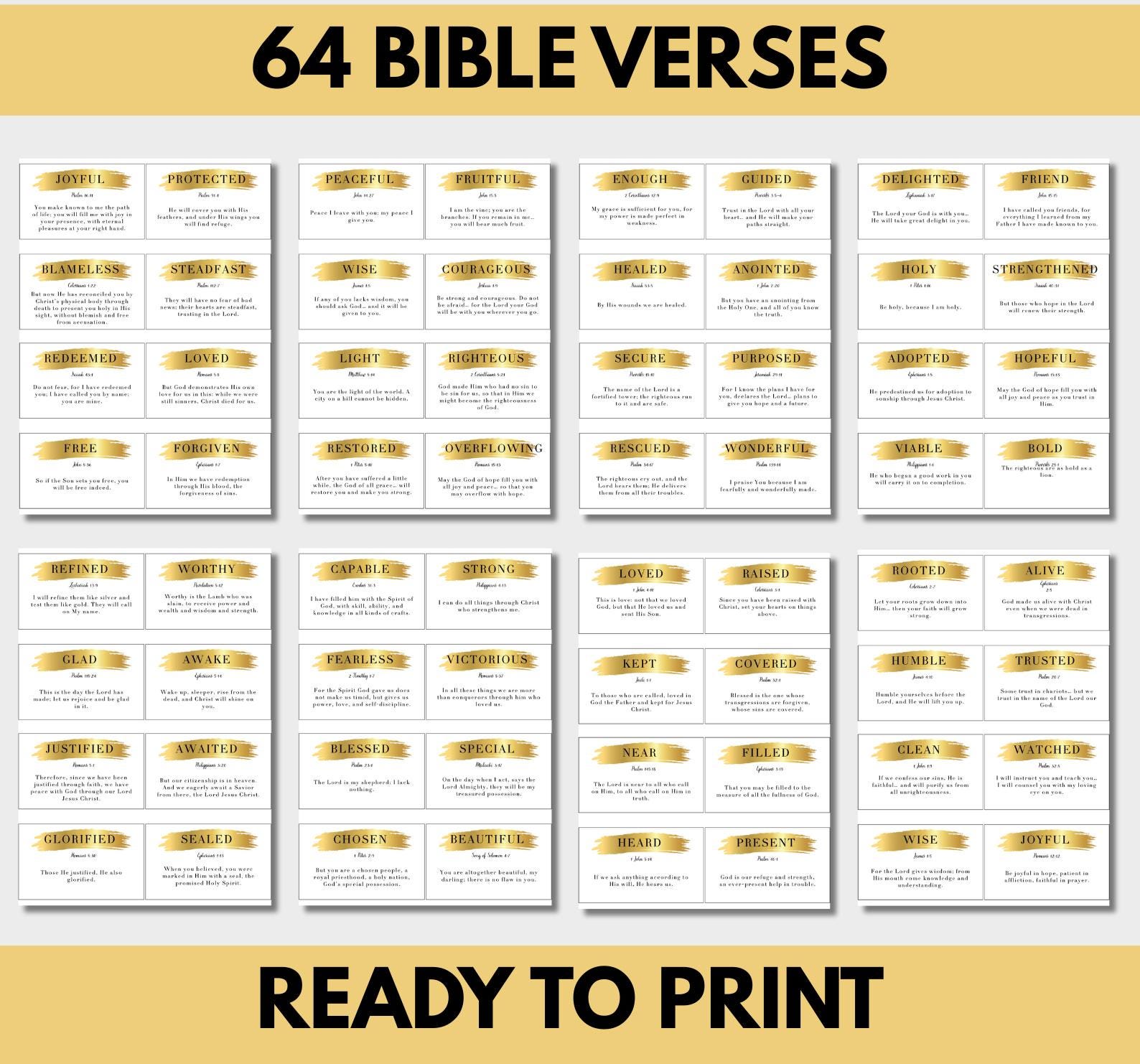64 Bible Verse Cards Printable | Christian Affirmation Cards for Women ...