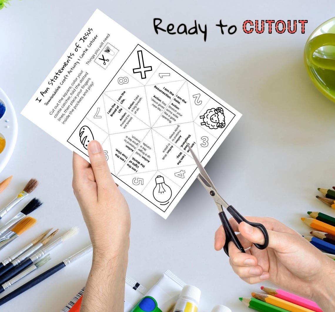 I Am Statements of Jesus Color-in Cootie Catcher, Bible Craft for Kids ...
